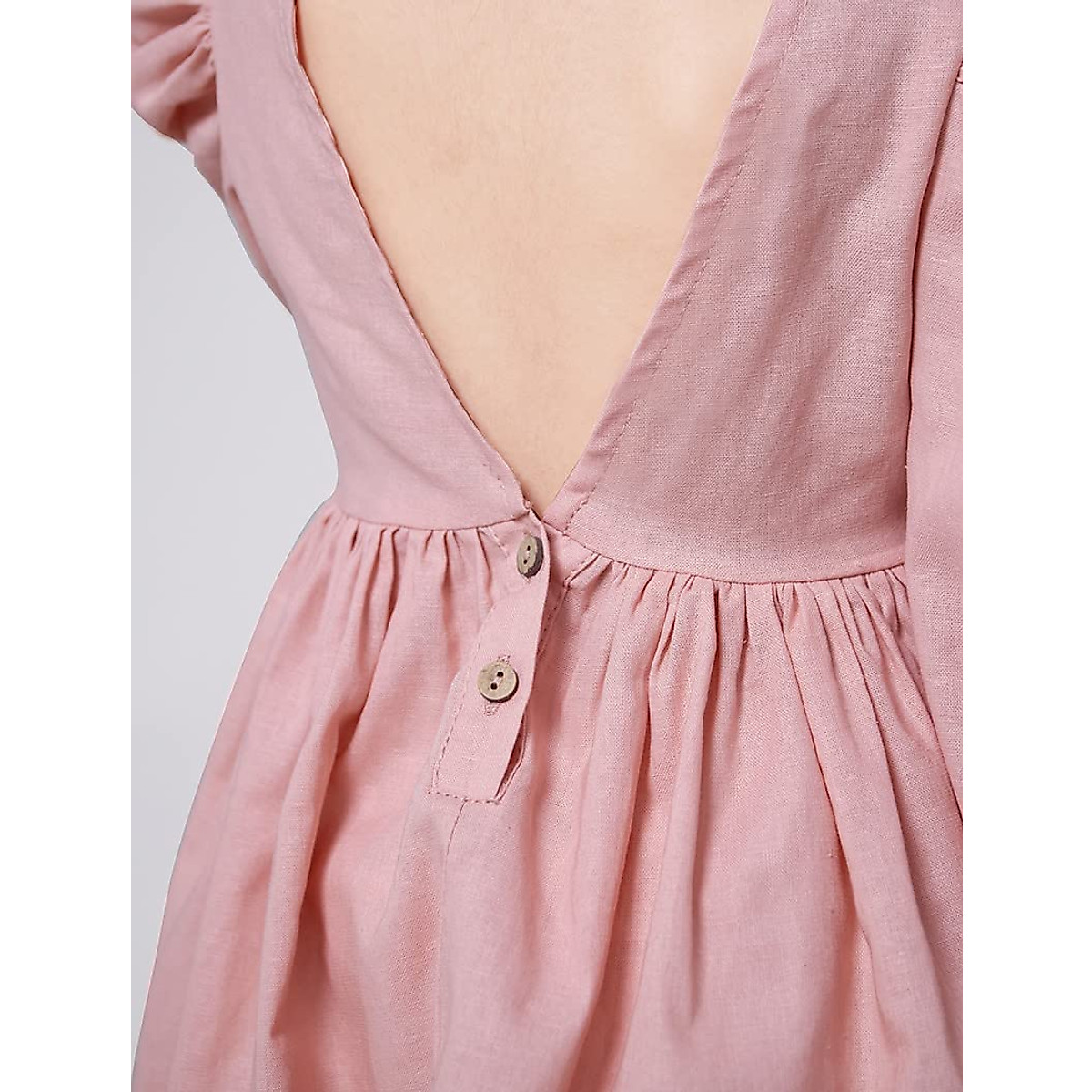 ZYBOUTIC Infant Baby Girls Linen Dresses Vintage Smocking Long Puff Sleeve Round Neck Birthday Gift Dress Autumn Button Back Princess Weddings Flower Girl Sundress Headband Easter Blush Pink S