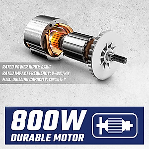 DongCheng 1 Inch SDS-Plus Rotary Hammer Drill with Safety Clutch, 6.7Amp Heavy Duty Corded Demolition Hammer for Concrete, 1200 RPM, 3.0 Joules, Including 4pcs Drill Bits