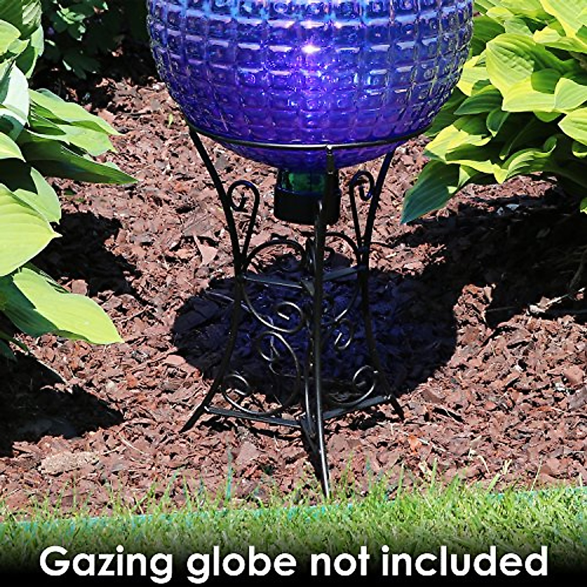 Sunnydaze Black Steel Gazing Ball Stand for 10-Inch or 12-Inch Outdoor Garden Gazing Globes - 11.5" H - Decorative Scroll