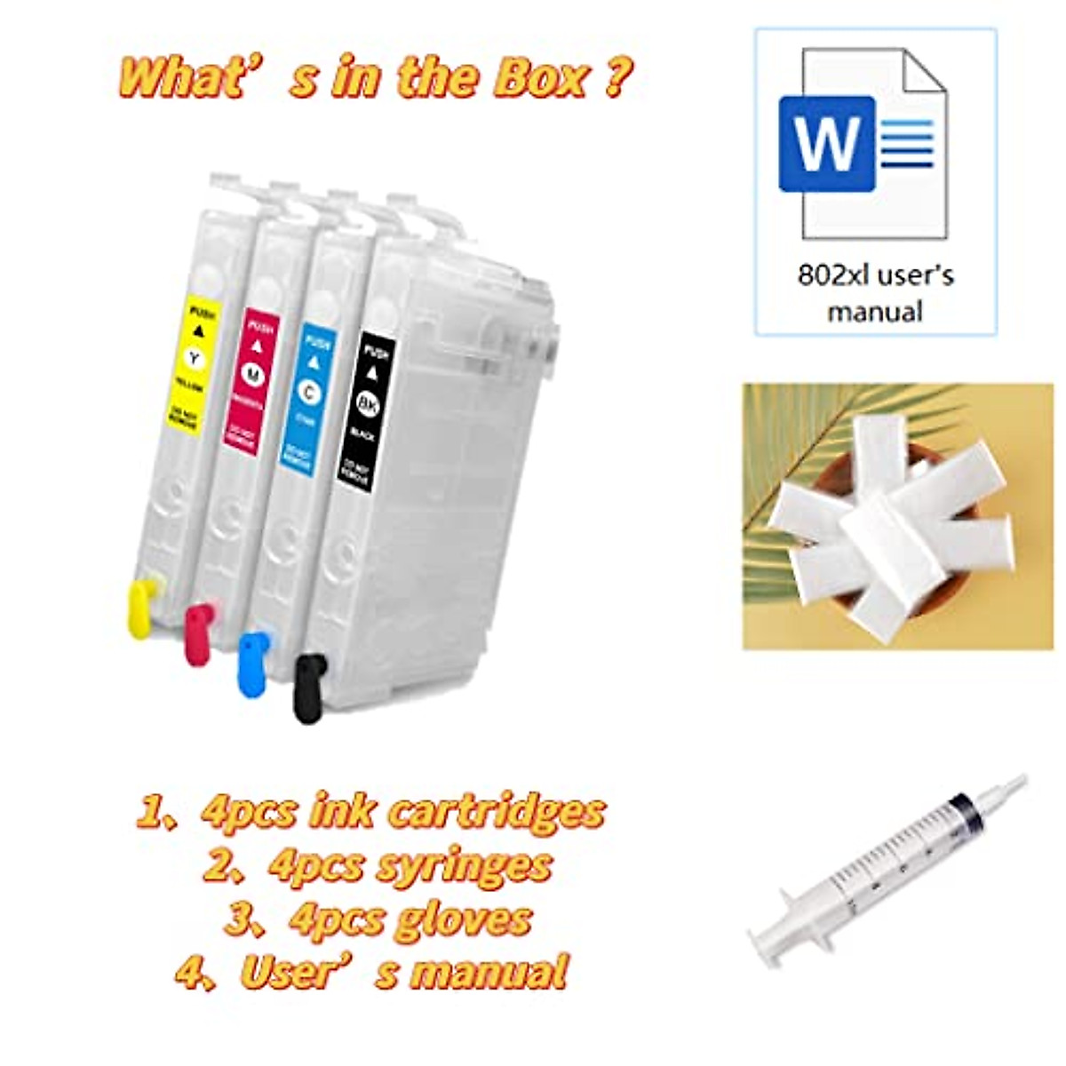 802XL 802 T812 812 Refillable Ink Cartridges No Chip T802 T8021 Replacement Sublimation Ink Cartridges Without Chip & Ink for WF-7820 WF-7830 WF-7840 WF-7310 WF-7835 WF-7845 EC-C7000 Printers