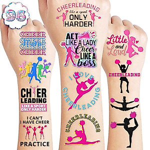 96 PCS Cheer Cheerleader Stickers Cheerleading Birthday Party Decorations Pom Pom Favors Supplies Team Spirit Tattoos Decor for Kids Boys Girls Gifts Classroom School Prizes Rewards