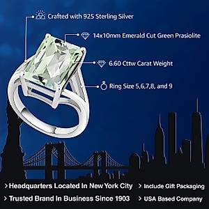 Gem Stone King 6.60 Cttw Green Prasiolite Ring For Women In 925 Sterling Silver | 14X10MM Emerald Checkerboard Cut | Available in size 5, 6, 7, 8, 9