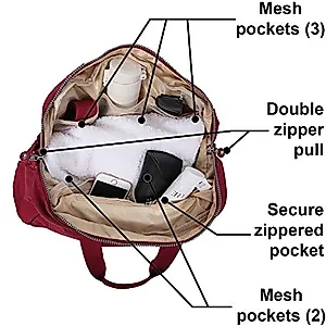 Lily & Drew Nylon Travel Tote Cross-body Carry On Bag with shoulder strap (Raspberry)