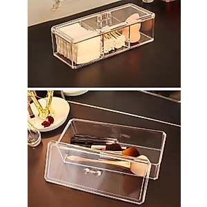 JRIQH 3 Grids Qtip Hold Dispenser.Qtip Organizers and Storage with Lid for Bathroom Vanity Countertop for Cotton Swabs,Cotton Rounds,Lipstick,Hairpin,Cosmetics (3 Grid transparent)