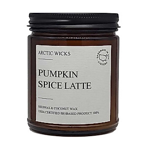 Pumpkin Spice Latte Candles | Arctic Wicks Scented Candles Coconut & Beeswax Candles | 9oz Amber Non-Toxic Candle Fall Decor Candles Gifts Pumpkin Spice Candles for Autumn | USDA Certified Biobased