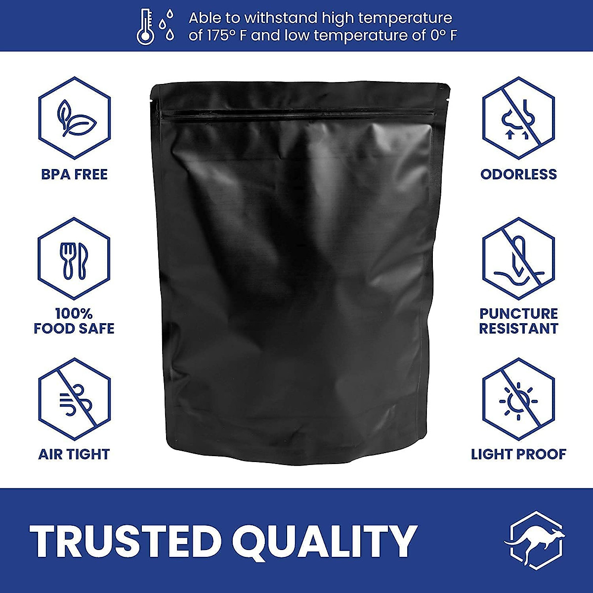 Wallaby 60 Count 1-Gallon Gusset Mylar Bags with 400cc Oxygen Absorbers, 15 Mil Total Thicker Long-Term Food Storage Pouches, 10x14 Stand-Up Resealable Heat-Sealable Airtight Packaging - Matte Black