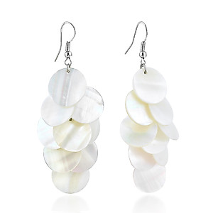 AeraVida Enchanting Cluster of White and Yellow Kabibe Shell Circles Handcrafted Dangle Earrings, 1.22x2.83 in