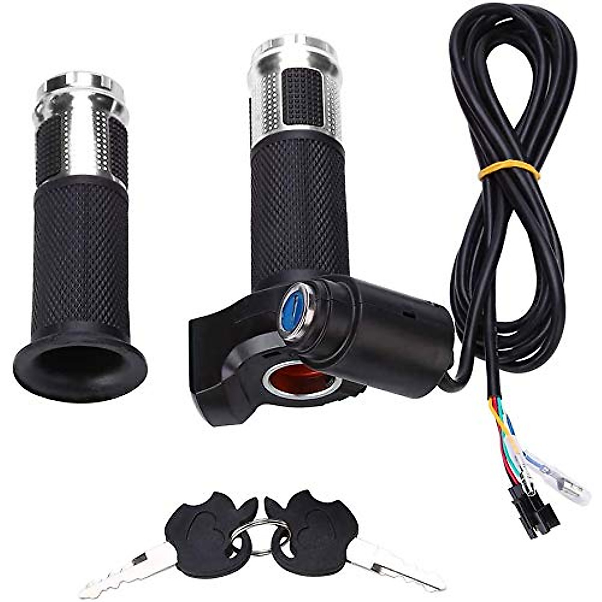 1Pair E-Bike Throttle Grip,12-84V Universal Electric Bicycle Scooter Wire Twist Throttle Grip with LCD Battery Voltage Display Key Knock