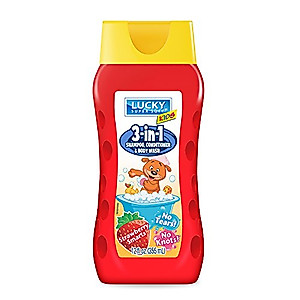 Lucky Super Soft Kids 3 In 1 Shampoo with Detangle Conditioner Body Wash, Strawberry Smarts, 12 Ounce
