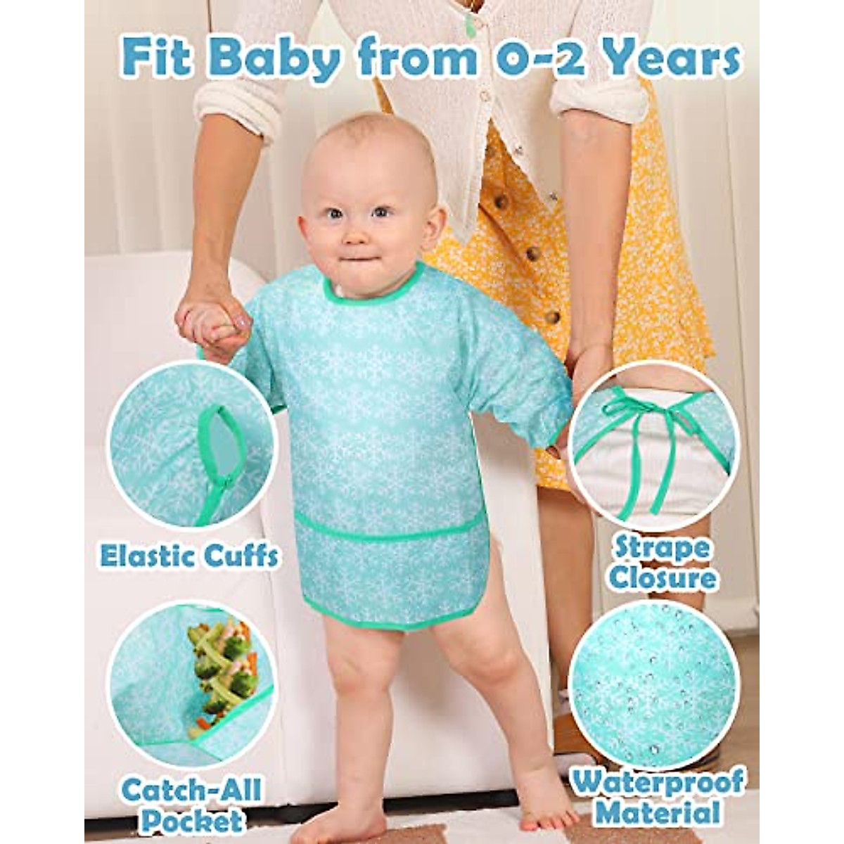 Lictin Baby Bibs for Boy or Girl - Baby Bibs for Eating, Long Sleeve Bib, Waterproof Toddler Bibs, 0-24 Months Neutral Baby Smock, Reusable Infant Baby Bibs for Feeding Teething or Weaning 5 Pcs