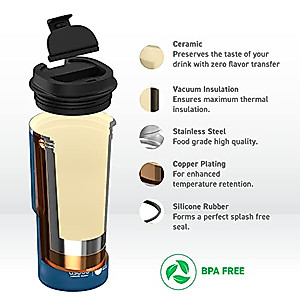 asobu 22oz Extra Large Ceramic-Lined Travel Mug with No Metal Taste-Keeps Flavors True - Double-Wall Vacuum Insulated Coffee Mug with Spill-Proof Pop-Open Lid for Hot Drinks