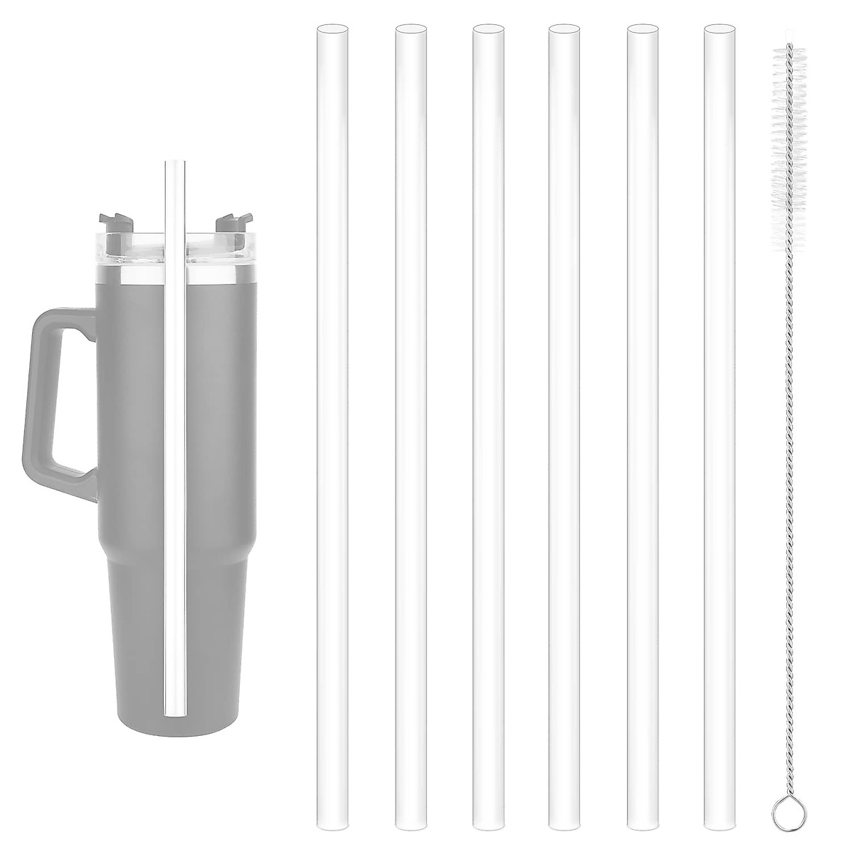 6PCS Replacement Straws for 40 oz Stanley Adventure Quencher Travel Mug, Clear Reusable Straw Replacement with Cleaning Brush Compatible with 40oz Stanley Water Bottle Cup Accessories
