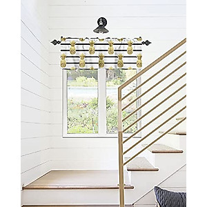 Window Valance for Kitchen,Summer Gold Pineapple Black White Stripes Curtain Valances Rod Pocket Short Curtains,Tropical Fruit Seamless Privacy Window Treatment for Bedroom Living Room 42x12in