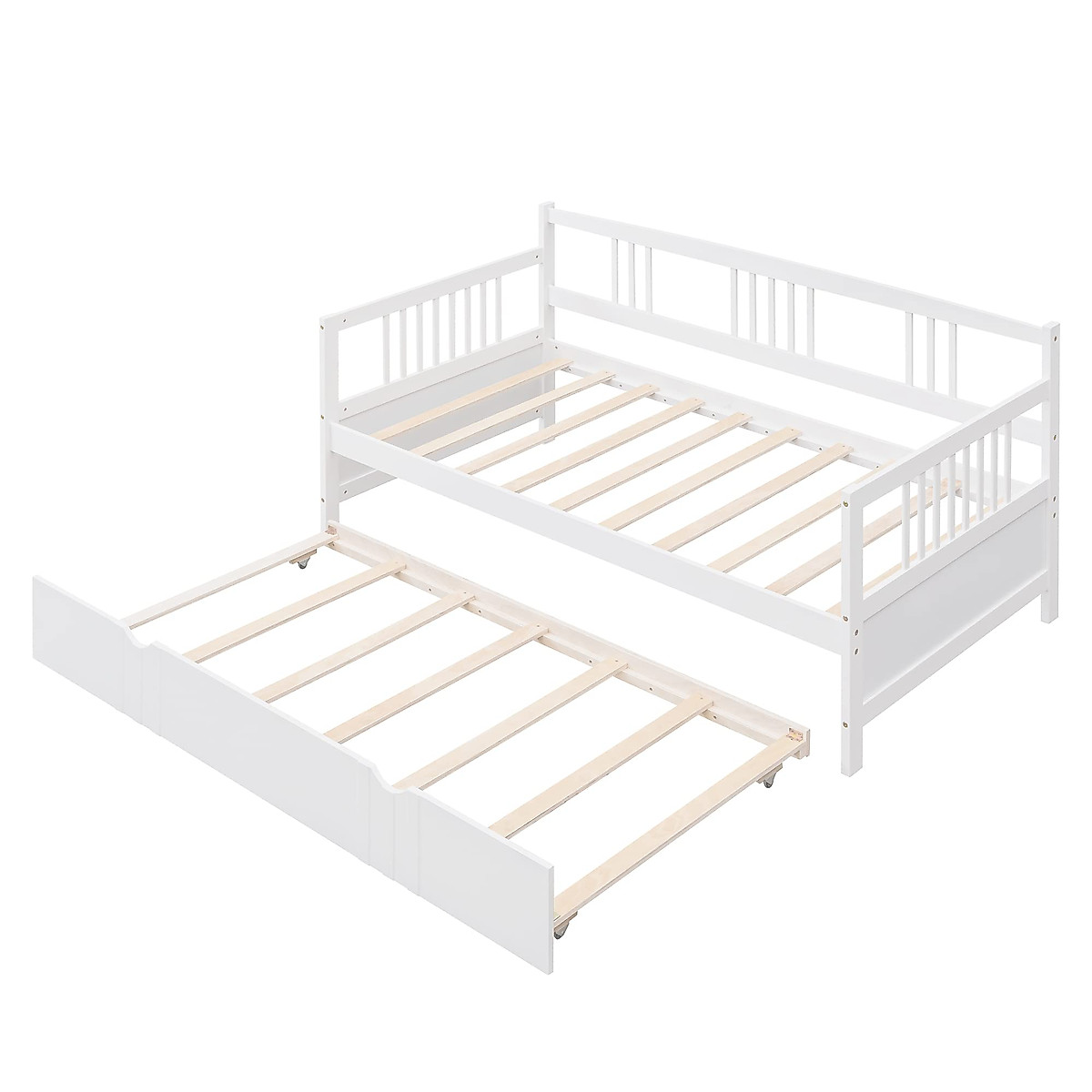 BIADNBZ Twin Size Day Bed with Trundle, Wooden Daybed Frame, for Bedroom Guest Room Office, White