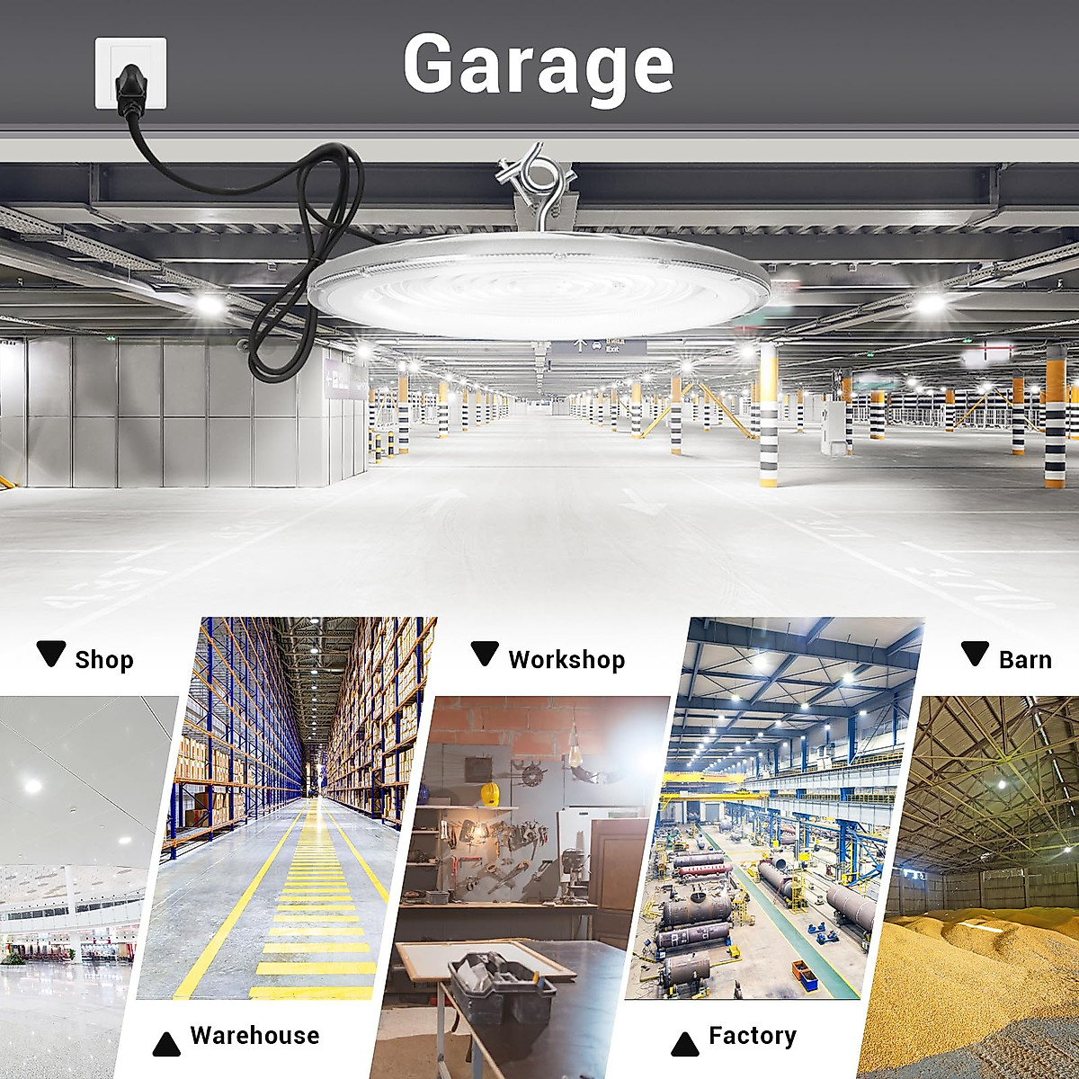 XYCN 4 Pack 300W UFO Led High Bay Light,100-277v,5000K Daylight Commercial Bay Lighting,IP66 Waterproof,45050LM,1300W MH/HPS With Plug Area Lighting For Warehouse/Shop/Workshop/Garage/Barn/Gym/Factory