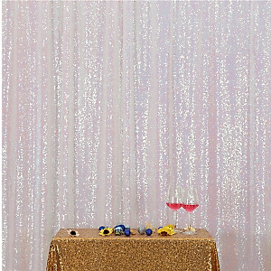Eternal Beauty White Iridescent Sequin Backdrop, 10x10 Ft Glitter Background Curtains for Shimmer Photography Party Wedding Birthday Halloween Christmas Back Drop Decor