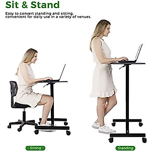 SMUGDESK.COM Mobile Laptop Desk Sit-Stand Desk Adjustable Height Laptop Desk Cart Ergonomic Table Small Standing Desk with Pneumatic Height Adjustments (Obsidian)