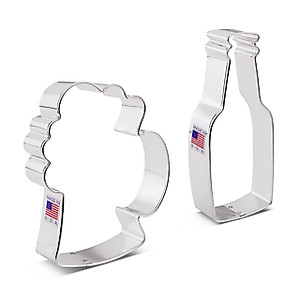 Cocktail Cookie Cutters 2-Pc. Set Made in the USA by Ann Clark, Beer/Soda Bottle, Beer Mug/Stein