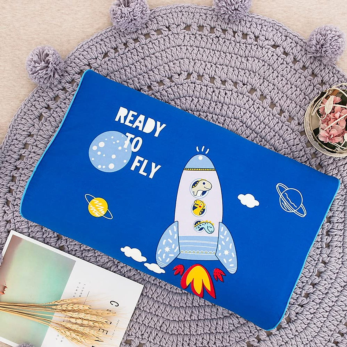 Latex Pillows for Sleeping, 17X10X2.3 inch Latex Pillow with Pillowcase, Latex Pillows Organic Cotton Cover, Soft, Breathable Bed Pillow, Washable Zippered Soft Cover (Blue)