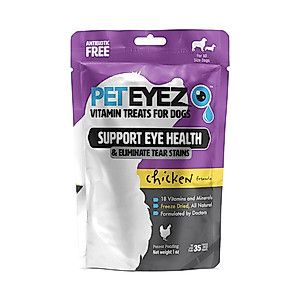 PetEyez Tear Stain Remover Vitamin Treats for Dogs - Support Eye Health & Reduce Itching & Tear Stain Buildup - 100% Natural Dog Treats w/Superfoods, Antioxidants & Nutrients - Chicken Flavor - 1oz