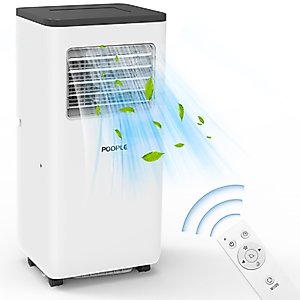 POOPLE 8,000 BTU Portable Air Conditioners, Portable AC for Room up to 350 Sq. Ft, 5-in-1 Portable AC Unit with LED Display/Remote Control/Window Installation Kit/24Hrs Timer, White