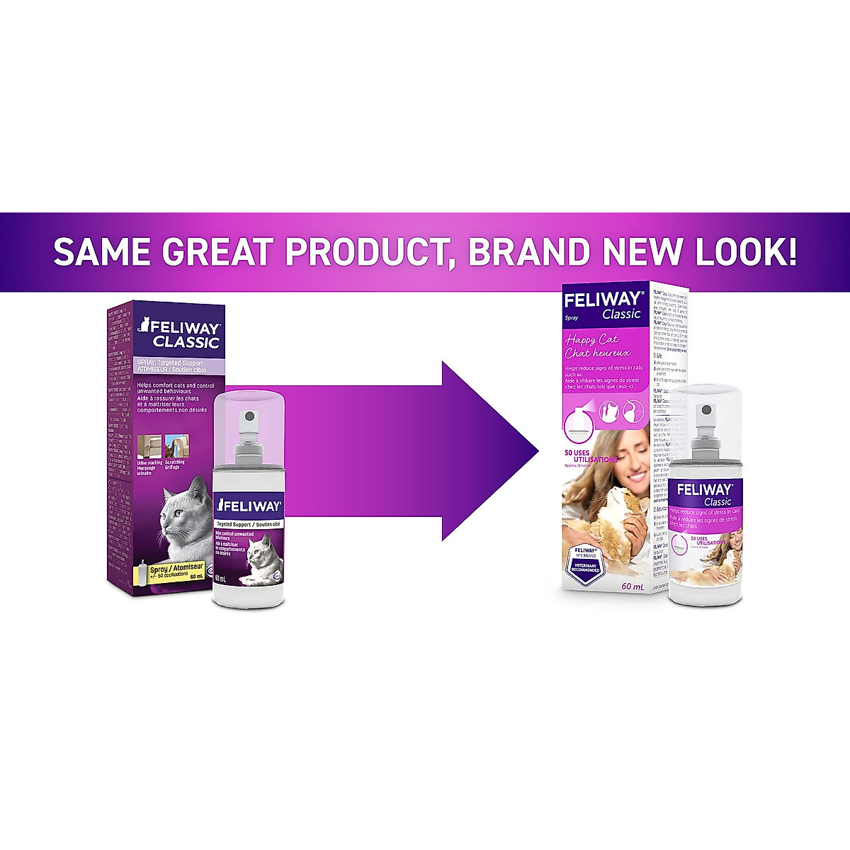 FELIWAY Spray Classic Spray, 60 mL - Reassures Cats During Car Travel, Veterinary Visits & Helps Control Unwanted Behaviours Like Urine Spraying, Scratching - (60 mL Spray, 1-Pack)