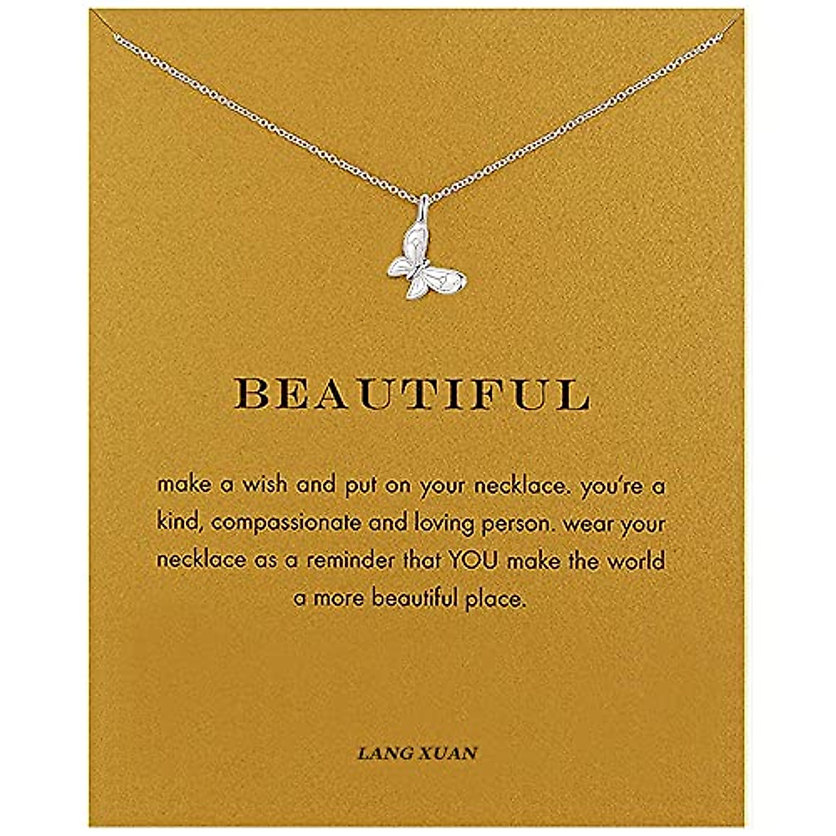 LANG XUAN Friendship Compass Necklace Good Luck Butterfly Pendant Chain Necklace with Message Card Gift Card for Women Girl