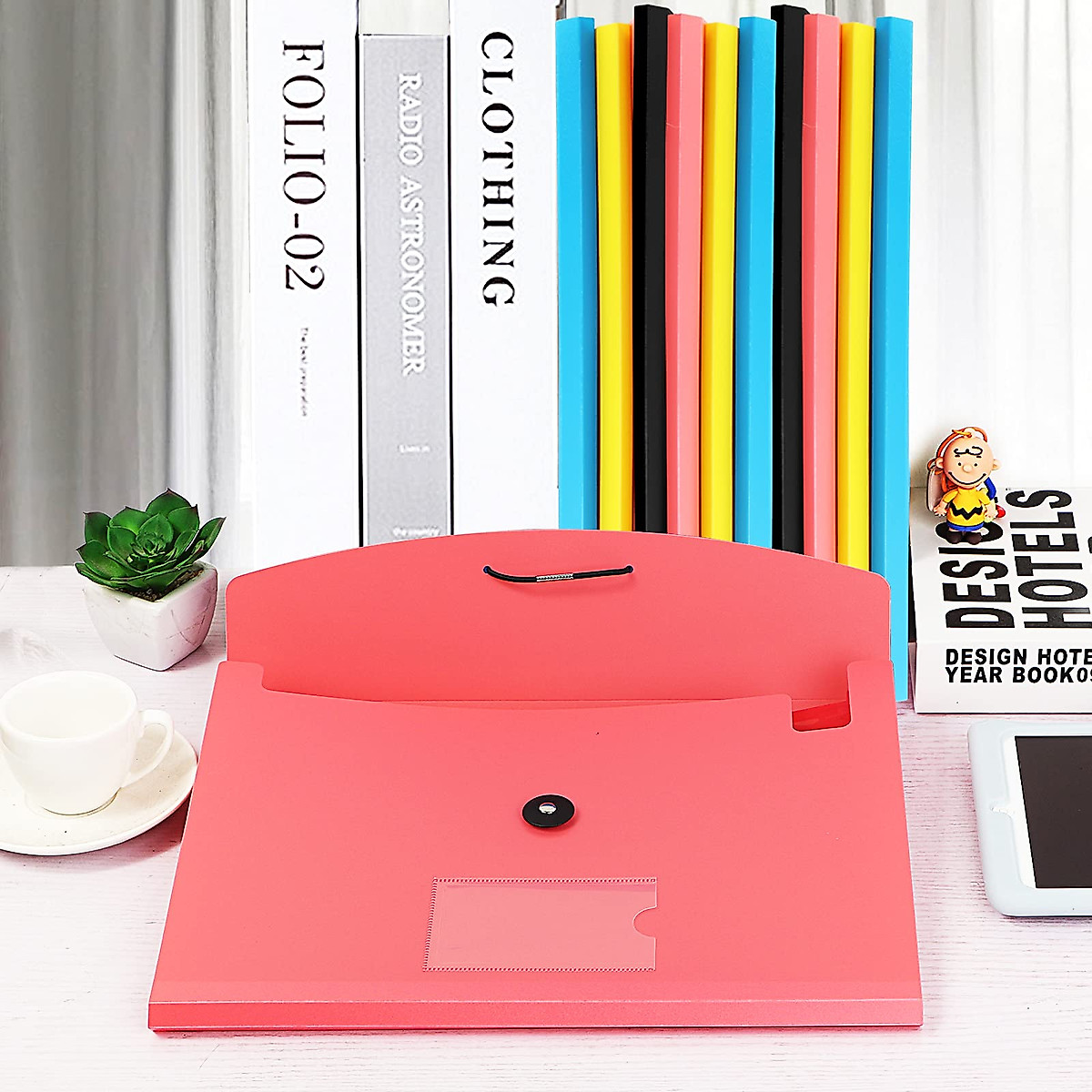 4 Pack 7-Pocket Expanding File, Plastic Expandable File Folder with Pockets, A4/Letter Size Accordion Organizer Folder, for School and Office Supplies - Black&Blue&Pink&Yellow