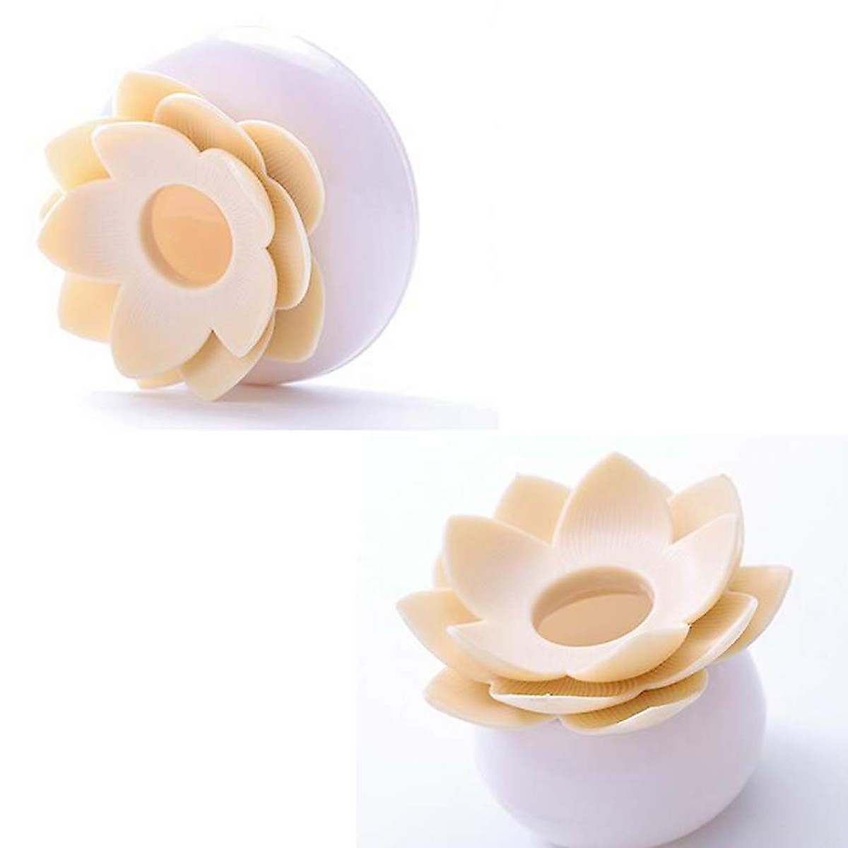 HomDSim 2 Pack Lotus Cotton Swab Holder,Cotton Bud Small Q-Tips Toothpicks Brushes Holder Box Case Storage Organizer Jar with Clear Lid Dustproof Cover Grey + Beige