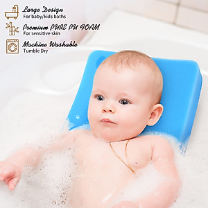 KECUCO Baby Bath Cushion, Baby Bath Sponge for Bathing Infant Bath Mat Newborn Bath Baby Essentials - Excellent Foam Odor Free (Blue)