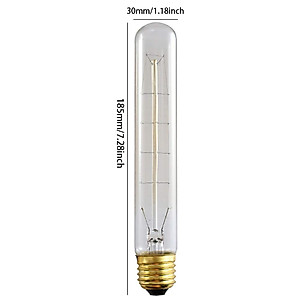 E26 40W Vintage Light Bulb T9/T185 Antique Filament Lamp T10/T30 Long Tubular Bulb Retro Amber Incandescent Light for Chandelier Pendant Industrial Hanging Light 2200K Warm White AC 110V Pack of 4