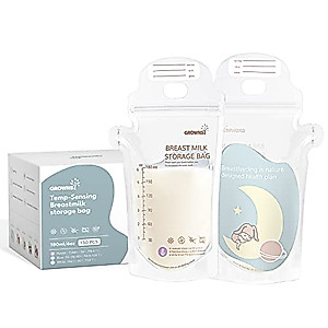 GROWNSY Breastmilk Storage Bags, 6oz Temp-Sensing Zero-Pollution Milk Storing Bag for Breastfeeding, Presterilized, Hygienically Doubled-Sealed, No-Leak for Refrigeration and Freezing, 130PCS