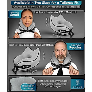 SNUGL Neck Travel Pillow - Memory Foam Airplane Pillow - Flight Pillow | Neck Support Travel Pillow with Carry Bag & Clip | Neck Pillows for Sleeping Travel Plane | Flying Travel Essentials - Grey