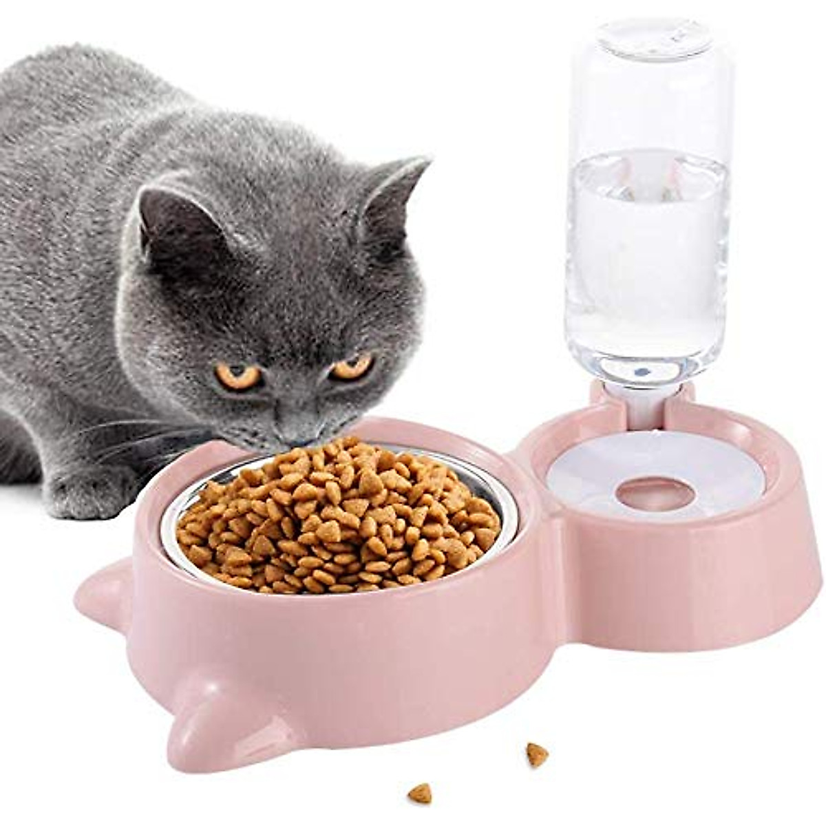 Ycxbox Dog Cat Double Bowls Automatic Pet Food Feeder and Water Dispenser, with Automatic Water Bottle for Small Large Dog Pets Puppy Kitten Rabbit (Pink)