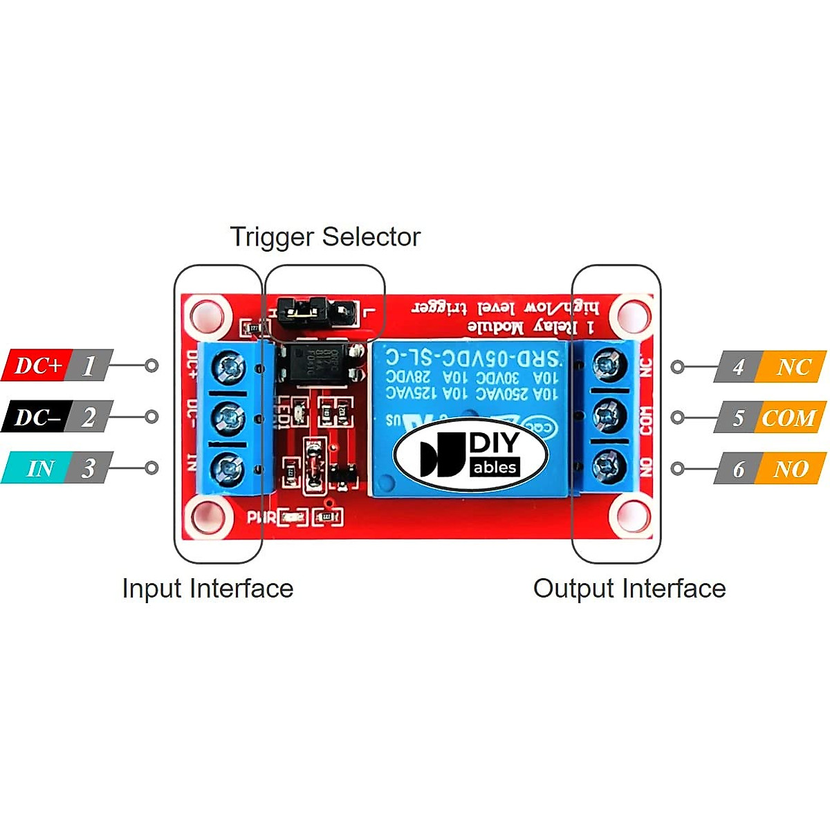 DIYables 3pcs Relay Module for Arduino, ESP32, ESP8266, Raspberry Pi, 1 Channel, 5V, High/Low Level Trigger