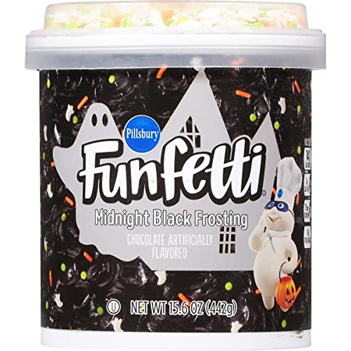 Pillsbury Funfetti Halloween Bundle, 2 Cake Mixes with Candy Bits, 1 of each Frosting with Sprinkles, Black Chocolate and Orange Vanilla (Pack of 4) with By The Cup Spreader