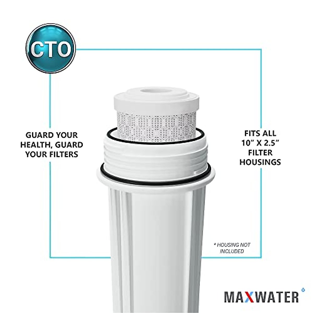 Max Water CTO 1 Micron,10" x 2.5" Replacement Filter Cartridge, Coconut Shell Carbon Block for Whole House Water Filtration System and Standard RO (Reverse Osmosis) Filters - Pack of 5