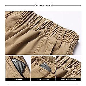 AIFARLD Mens Cargo Pants Elastic Waist Pants Sport Jogger Long Trousers for Hiking Fishing Running Workout Khaki