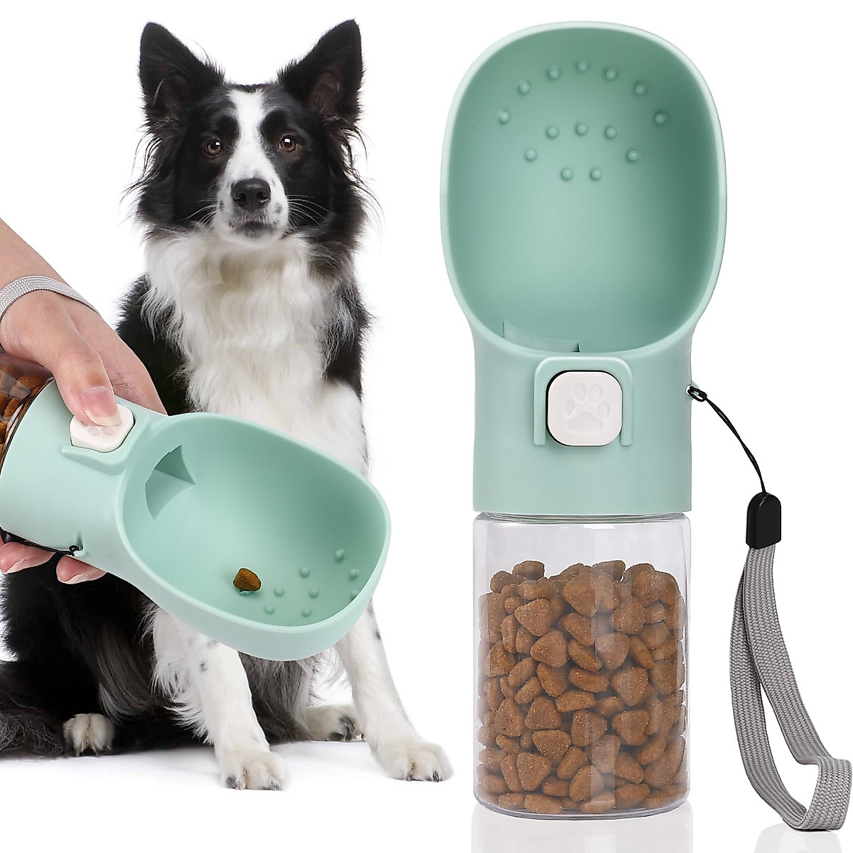 Colorday Handheld Dog Treat Dispenser Built-in Clicker & Treat Pouch, Hand Feeder for Puppy Training Walking Hiking Traveling (6.7 OZ, Green)