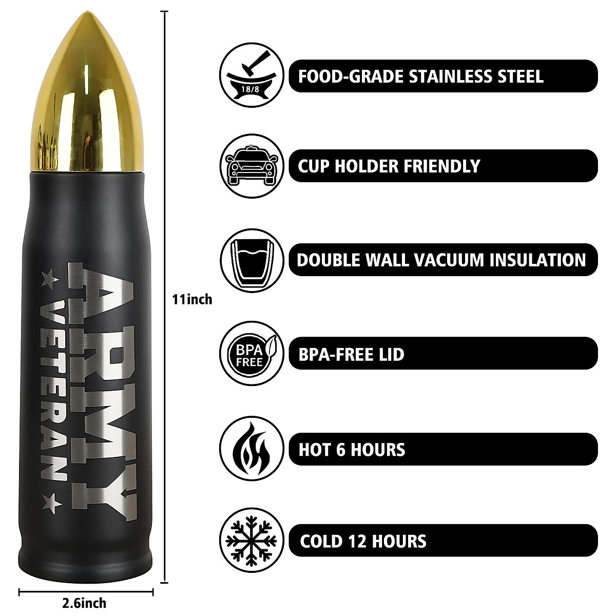 qchdln 17 OZ Veteran Bullet Tumbler with Lid - Ideal Gifts for Men Father's Day, Birthday, Veterans Day, Christmas - Perfect for Air Force, Navy, Army, Military & Veterans Cup