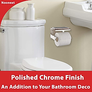 Toilet Paper Holder with Shelf Wall Mounted, Adhesive Toilet Paper Roll Holder, Stainless Steel Tissue Roll Dispenser Storage, Adhesive No Drilling Or Drilling with Screws (Polished Chrome)