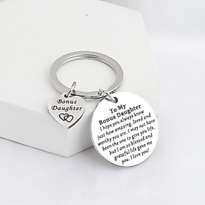 PLITI Bonus Daughter Gift Form Mom Dad Stepdaughter Gift Unbiological Daughter Gift To My Bonus Daughter Keychain (Bonus Daughter blessed)