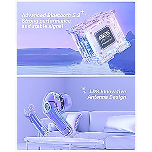 ACEFAST T8 Wireless Earphones Bluetooth 5.3 Headphones LED Power Display Mini Crystal in-Ear Earbuds with Wireless Charging Case Touch Control Built-in Mic Headphone for Sports Waterproof Earphone