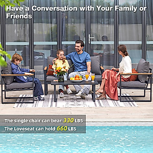 COMLAX FIELD Patio Furniture Set, 4 Pieces Outdoor Patio Furniture with Table Set, Metal Patio Conversation Sets with Washable and High-Resiliency Sponge Cushions, Grey