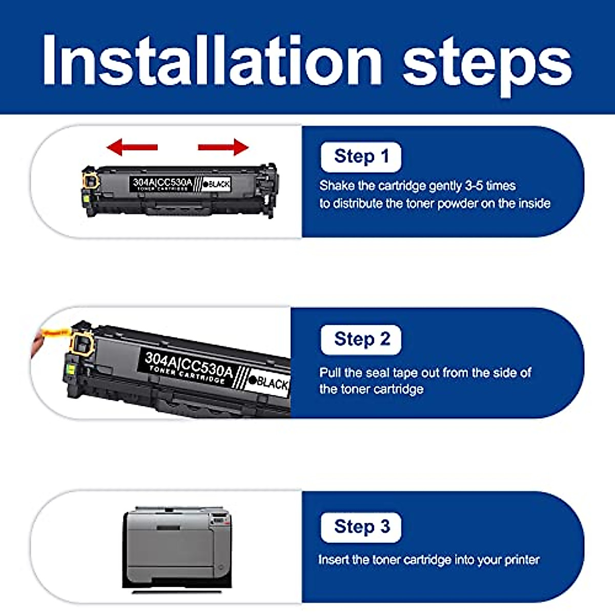 Compatible 304A CC530A/CC531A/CC533A/CC532A Remanufactured Toner Cartridge Replacement for HP Color CP2025 CP2025n CP2025dn CP2025x CM2320n MFP Printer (1Black+1Cyan+1Magenta+1Yellow)