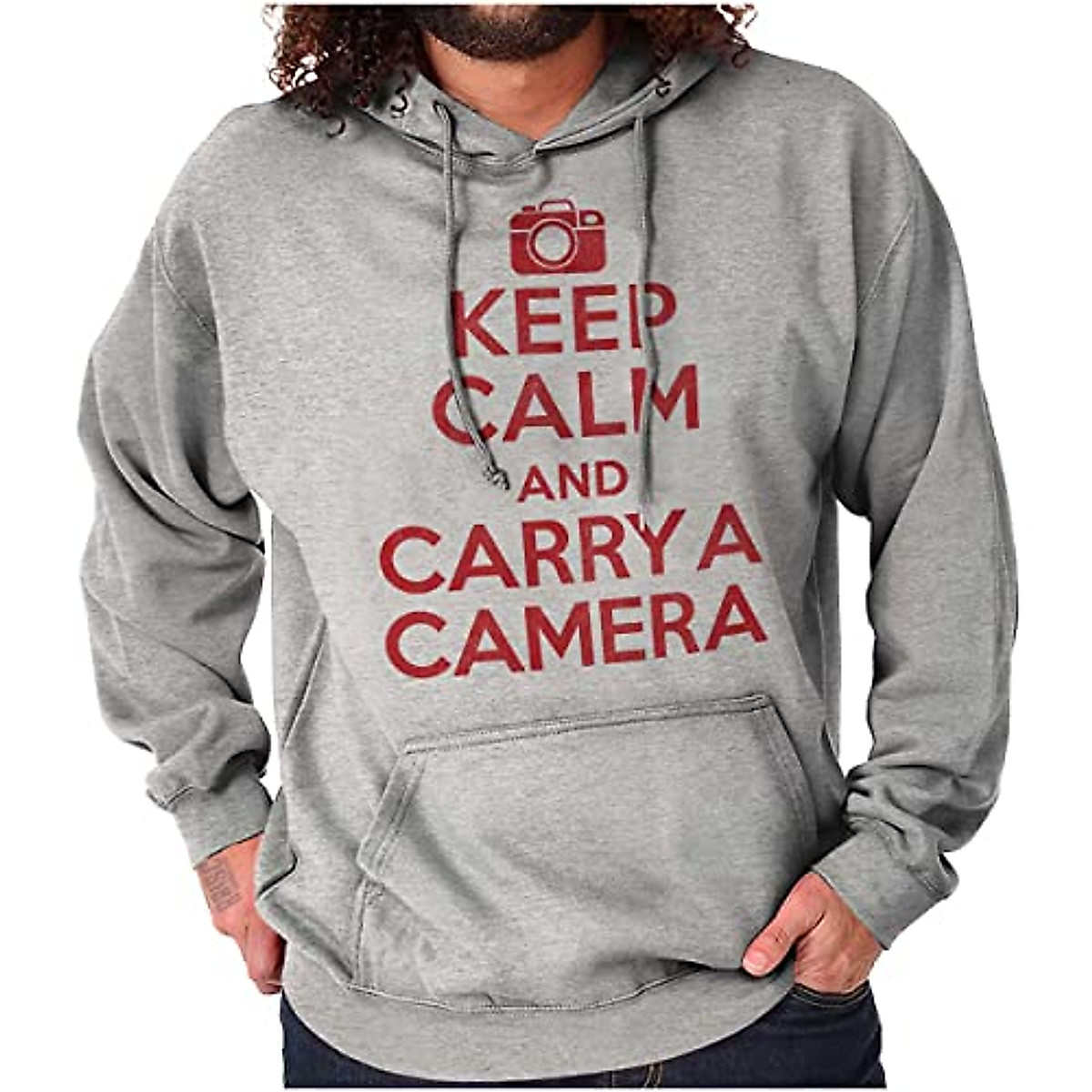 Brisco Brands Keep Calm Carry A Camera Photographer Hoodie Sweatshirt Women Men Sport Grey