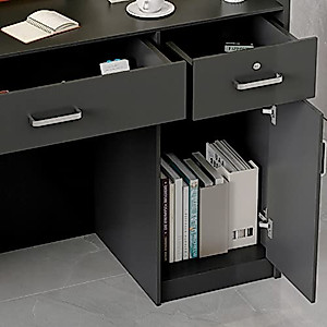 AIEGLE Reception Desk with Drawers & Storage Shelves, Reception Table with Private Panels, for Salon Reception Room Checkout Office, Black (47.3" L x 18.3" W x 43.3" H)
