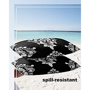 Outdoor Pillow Covers Waterproof, Black Paisley All Weather Cushion Case Set of 2, Luxurious Modern White Abstract Art Aesthetics Lumbar Pillowcase for Sofa Couch Bed Decor Patio Furniture 20"x12"
