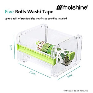 molshine 2 Pack Transparent Desktop Multi Washi Masking Tape Storage Dispenser,Tape Cutter,Tape Roll Holder (Not Include Masking Tape) (Beige)