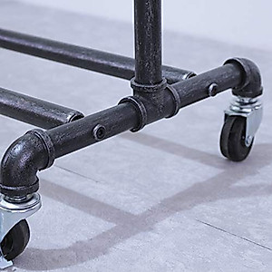 MBQQ Industrial Pipe Clothing Racks on Wheels,35in Length Heavy Duty Garment Racks Commercial Grade,Vintage Rolling Ballet Rack Clothes Display Rack Retail Display,Black Brush Silver